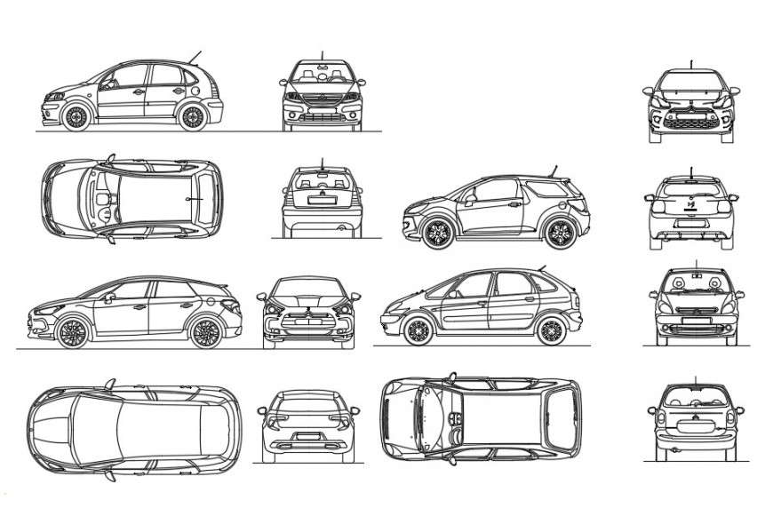 CAd drawings details of top elevation of citron cars - Cadbull